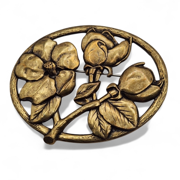 Vintage | Jewelry | 95s Art Nouveau Floral Brooch Vintage Brass Wild ...